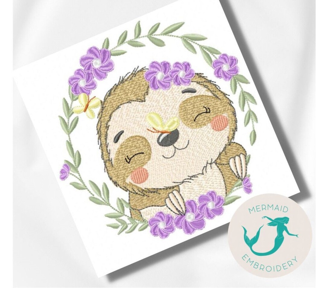 Sloth Flowers Embroidery Designs Baby Embroidery Design Machine Animals ...