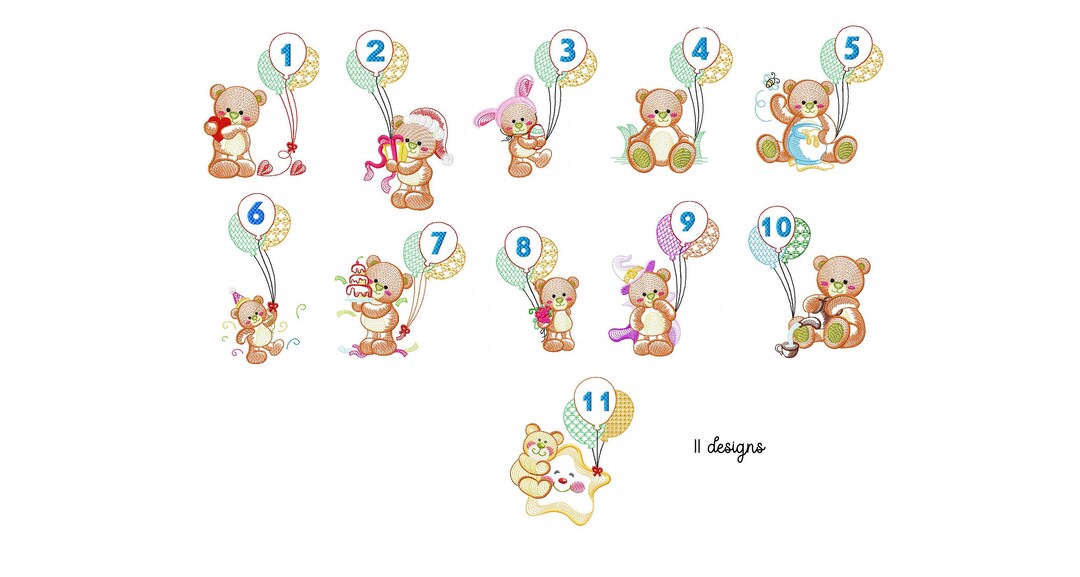 Numbers Bears Embroidery Design, Number Embroidery Design Machine ...