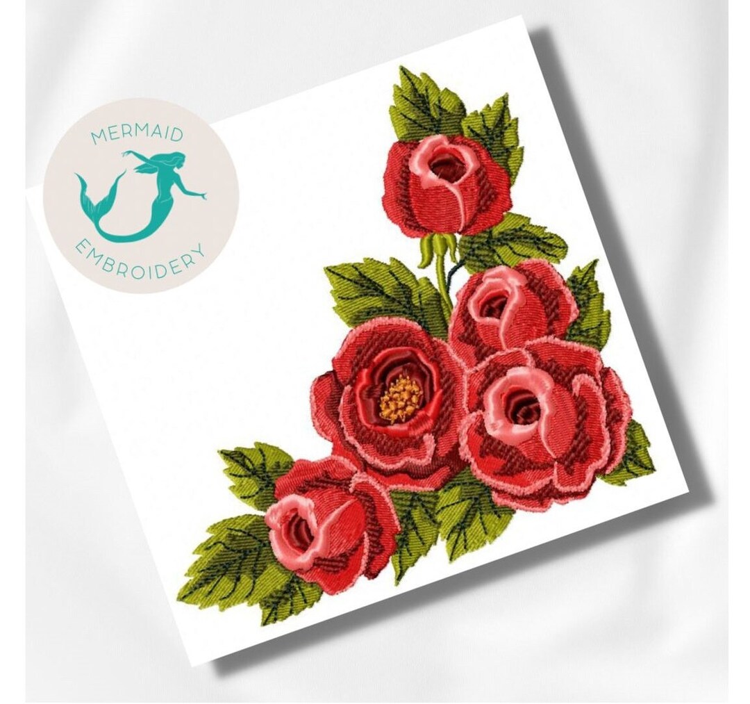 Red Roses Embroidery Design, Floral Embroidery Design Machine, Flower ...