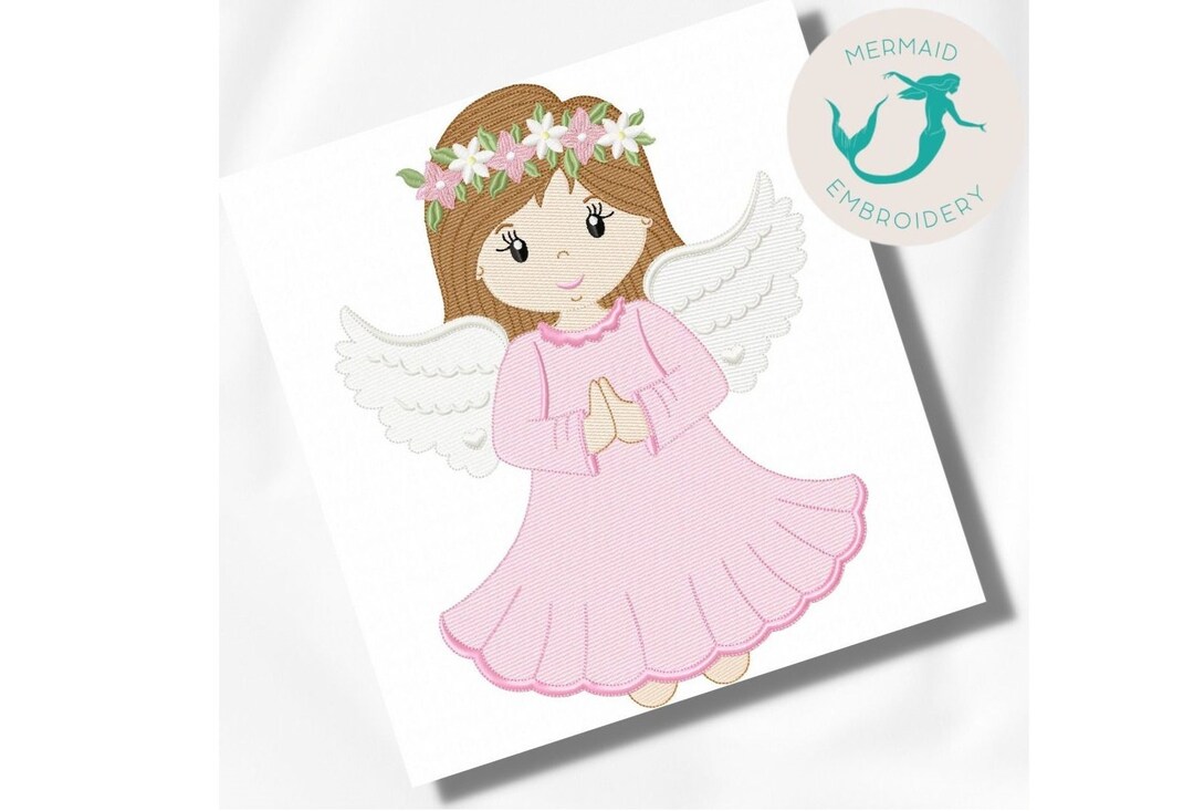 Angel Pray 2 Embroidery Design, Baptism Embroidery Design Machine, Baby ...