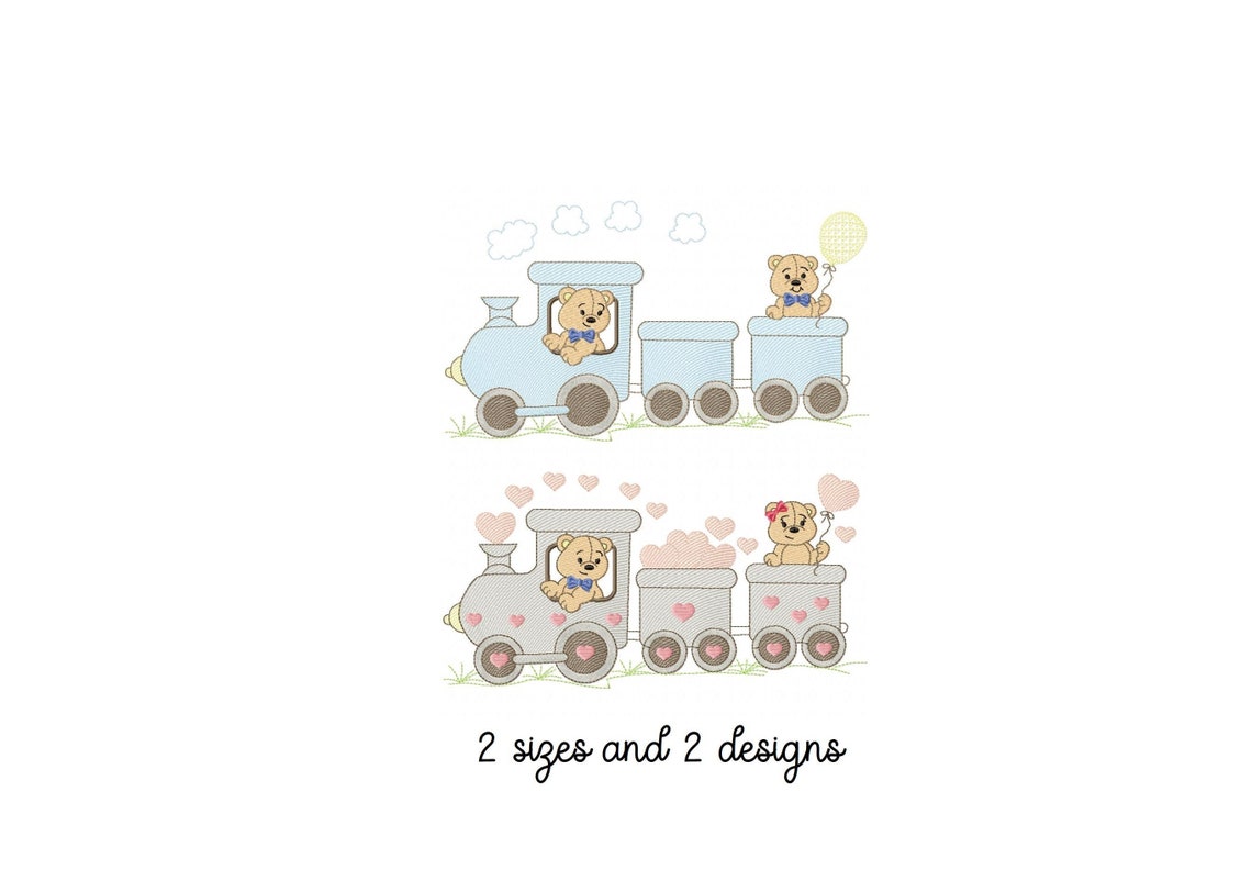 Bear Train Embroidery Design Baby Embroidery Design Machine - Etsy