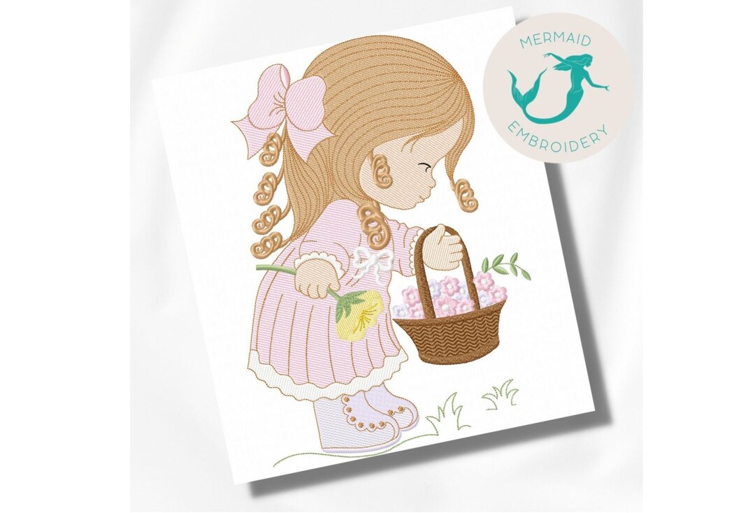 Girl Ribbon Embroidery Design, Kids Embroidery Design Machine, Dolls ...