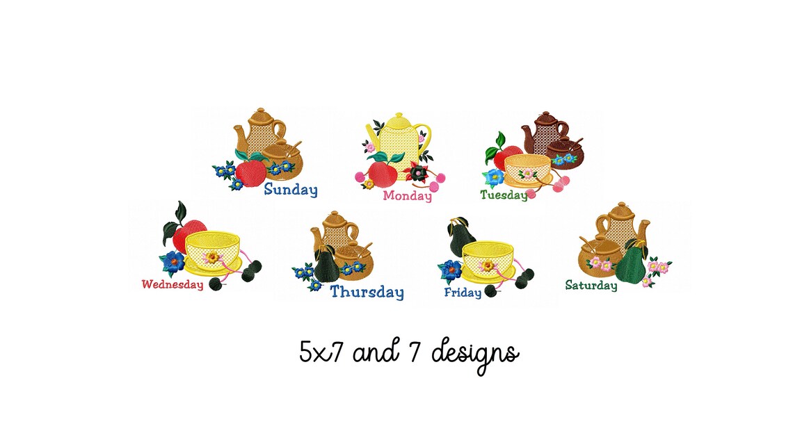 Days of the Week Embroidery Design Kitchen Embroidery Design - Etsy