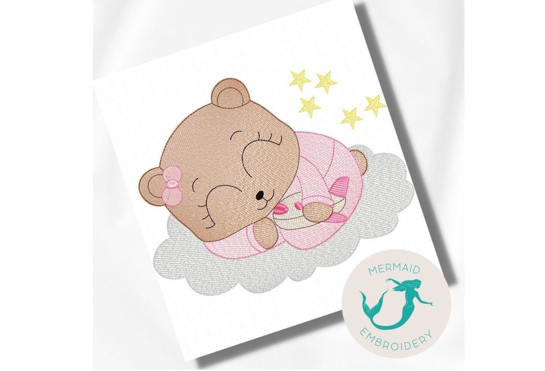 Sweet Bear Girl Sleep Embroidery Designs Girl Embroidery Design Machine ...