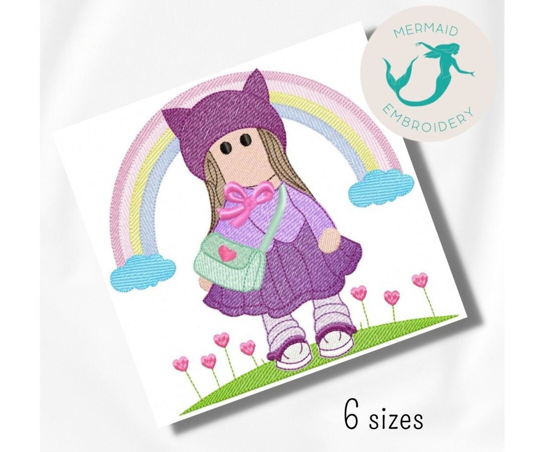 Girl/rainbow Embroidery Designs Girly Embroidery Design Machine Dolls ...
