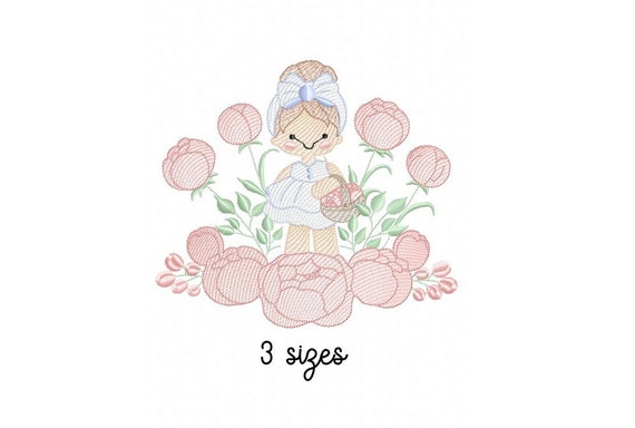 Girl Pink Flowers Embroidery Design Girly Embroidery Design | Etsy