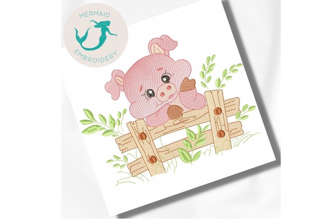 Pig Fence Embroidery Design, Baby Embroidery Design Machine, Animals ...
