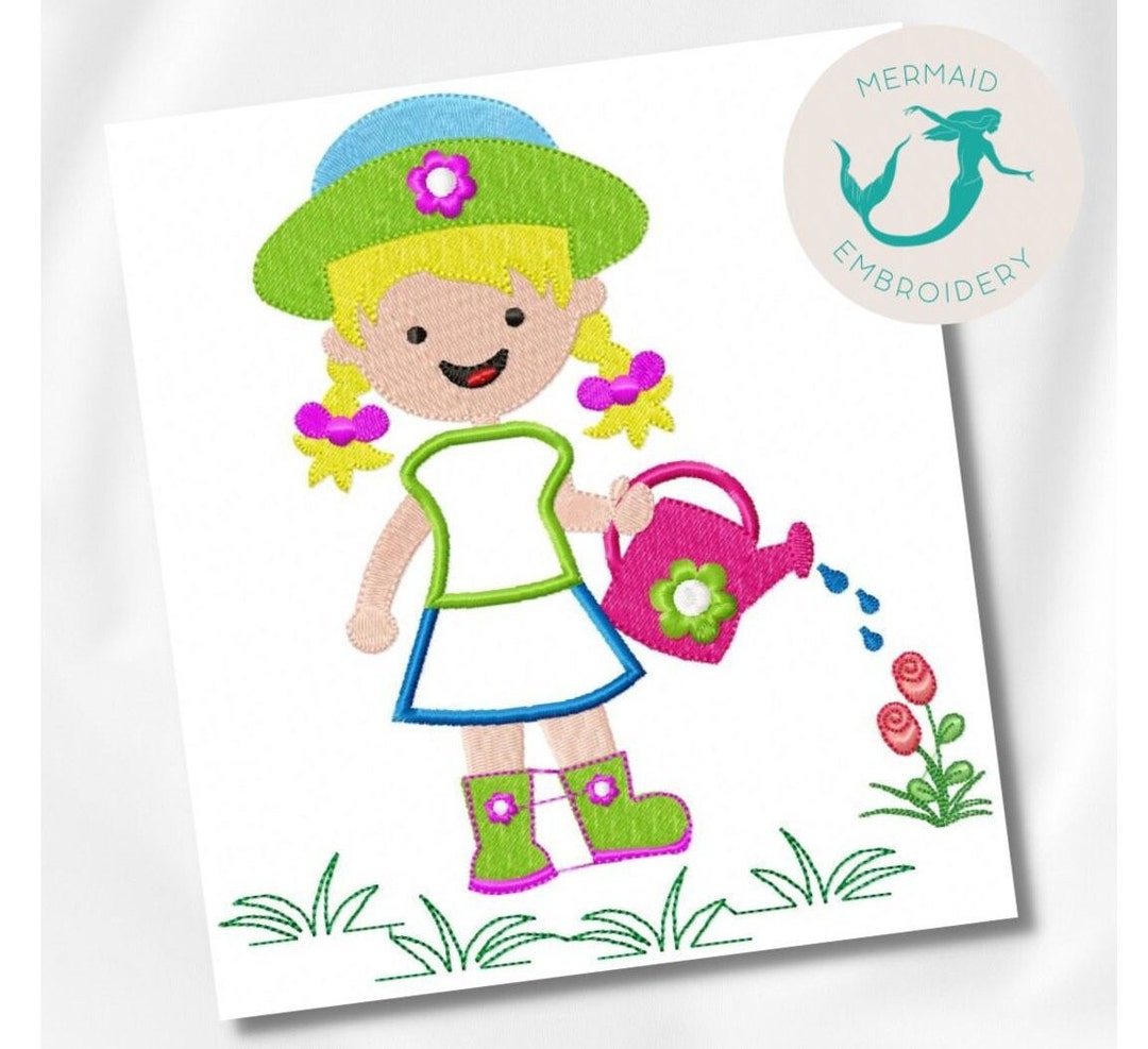 Girl Farmer Embroidery Design, Girly Embroidery Design Machine, Dolls ...