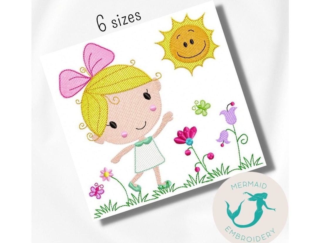 Girl and Flowers Embroidery Design, Kids Embroidery Design Machine ...