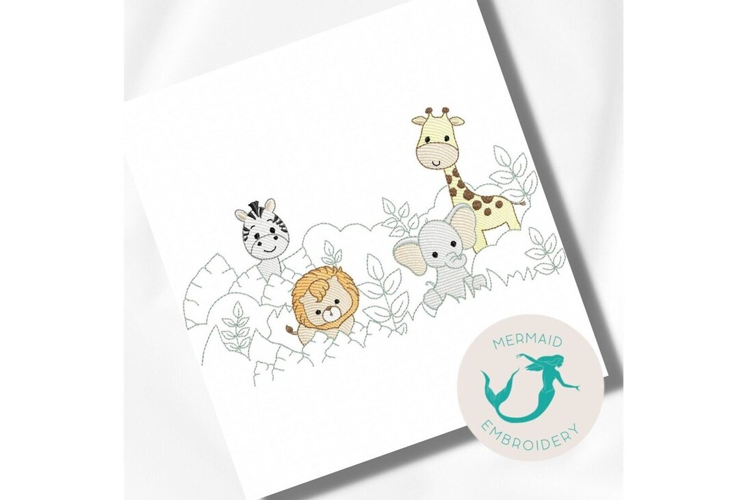 Sweet Redwork Safari Embroidery Design Animal Embroidery Design Machine ...