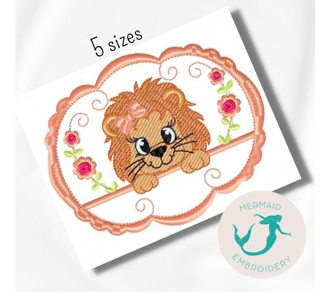 Cute Lioness Frame Embroidery Design, Animals Embroidery Design Machine ...