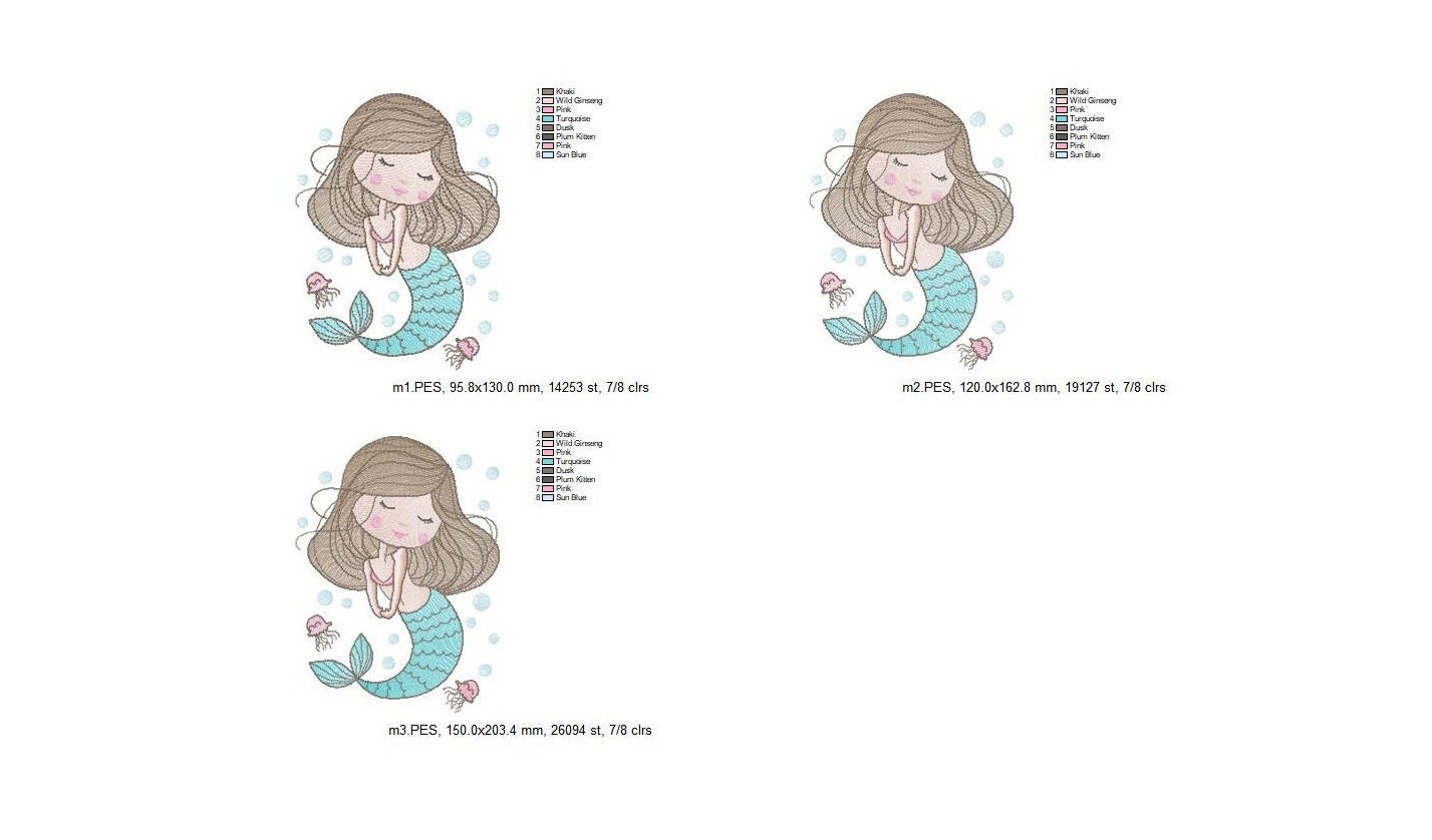 Cutie Mermaid Embroidery Design, Girly Embroidery Design Machine ...
