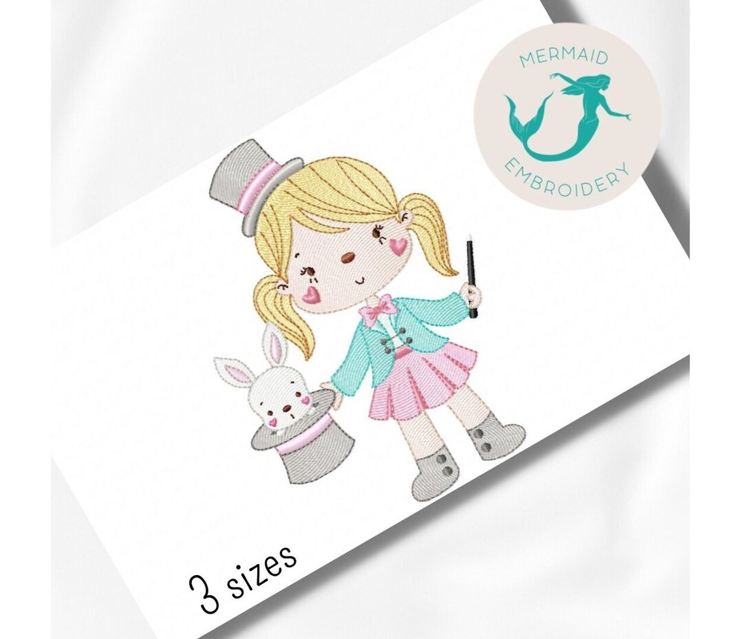 Magic Girl Bunny 3 Embroidery Designs, Girl Embroidery Design Machine ...