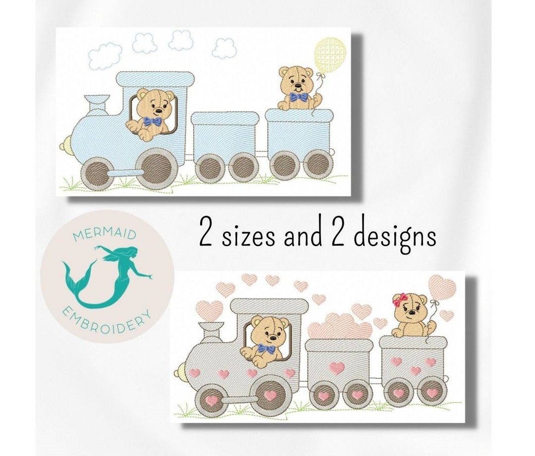 Bear Train Embroidery Design, Baby Embroidery Design Machine, Bears ...