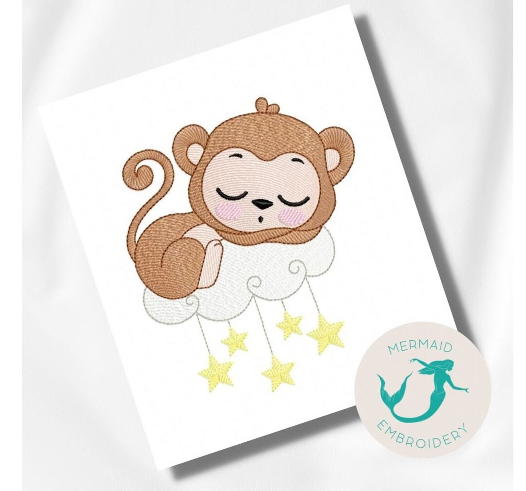 Monkey Cloud Embroidery Design, Animal Embroidery Design Machine ...