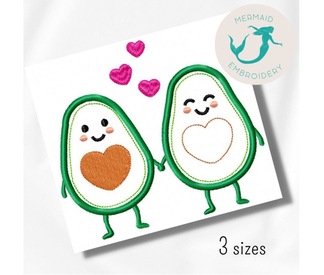 Avocado Couple Embroidery Design, Valentines Embroidery Design Machine ...