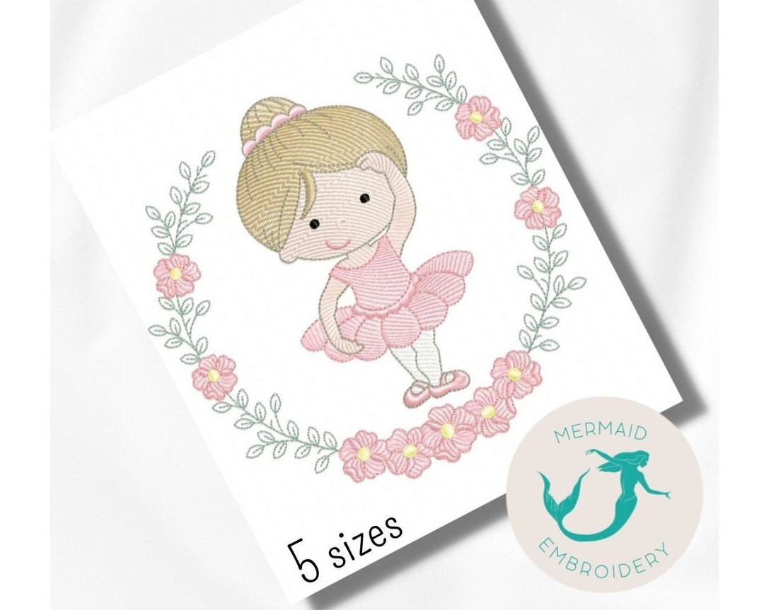 Ballerina Frame Roses Embroidery Designs, Girl Embroidery Design ...