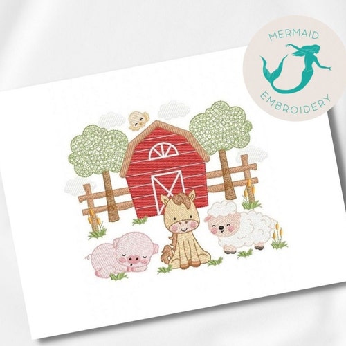 Cute Farm Embroidery Design Animals Embroidery Design - Etsy