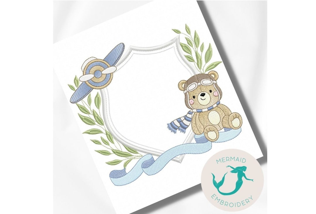 Aviator Bear Frame Embroidery Design Boy Embroidery Design Machine Baby ...