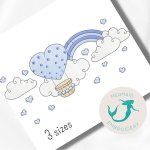 Balloon Heart Blue Embroidery Design Baby Embroidery Design Machine ...