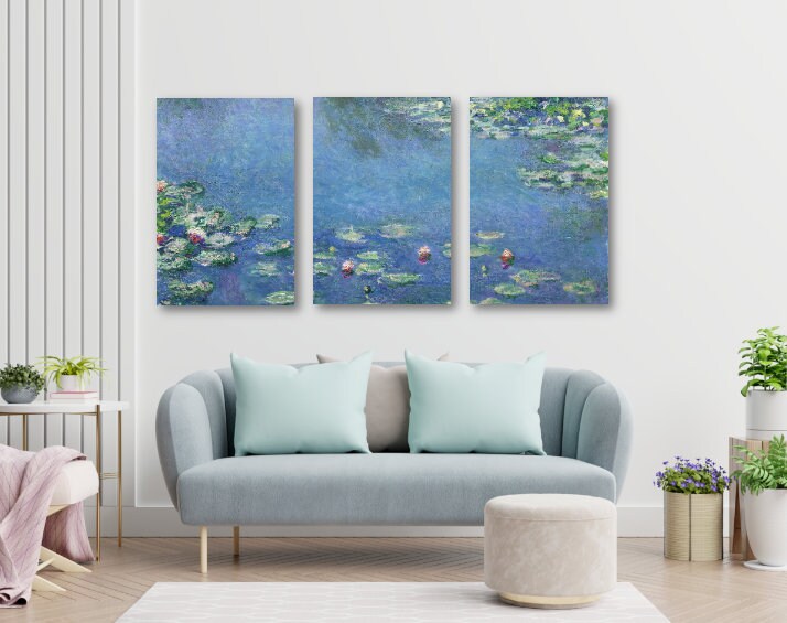Water Lilies Wall Art Prints, Set of 3 Panels, by Claude Monet (1919 ...