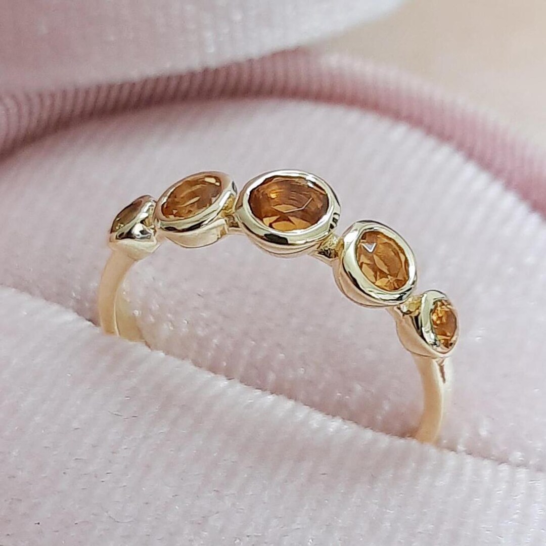 Graduated Madeira Citrine 5 Stone Band Ring 14K Gold Bezel Set Citrine ...