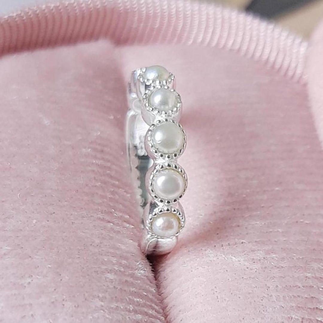 Pearl Eternity Band 925 Silver Bezel Set Pearl Women Dainty Gifted Band ...