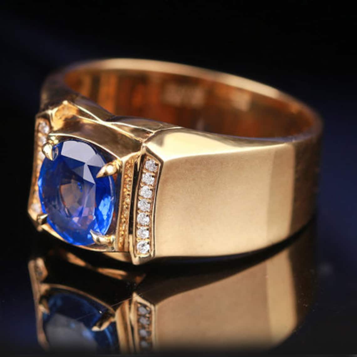 Tanzanite Diamond Men's Wedding Ring 9K Gold Bold Look - Etsy
