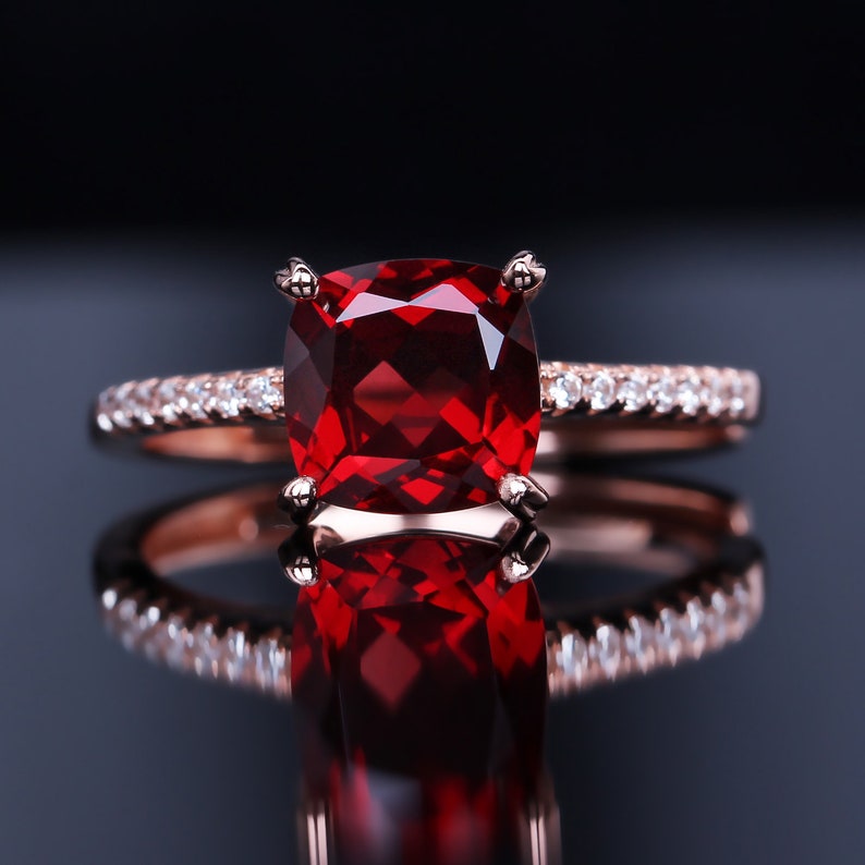 Princess Cut Garnet Engagement Style Ring 14K Gold Ring Valentine Day ...