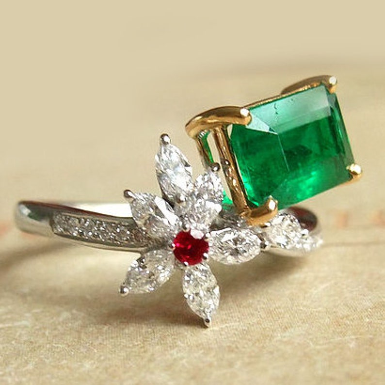 2.15Ct Natural Emerald Unique Bridal Wedding Ring Emerald Cut | Etsy