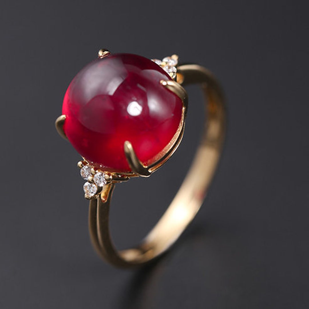 4.50 Carat Indian Ruby Cabochon Classic Ring 14K Gold Round Cabochon ...