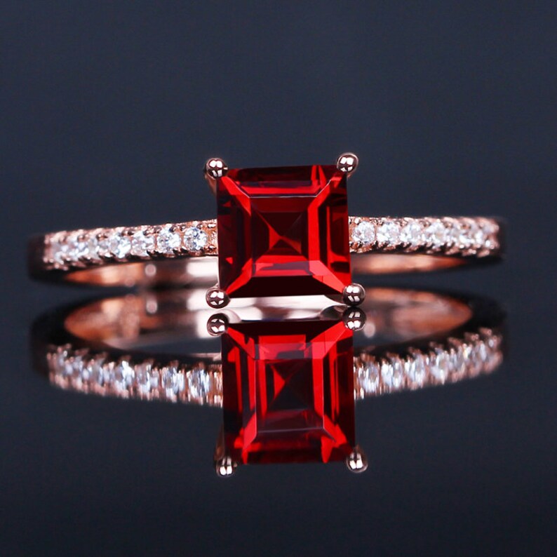 Princess Cut Garnet Engagement Style Ring 14K Gold Ring Valentine Day ...