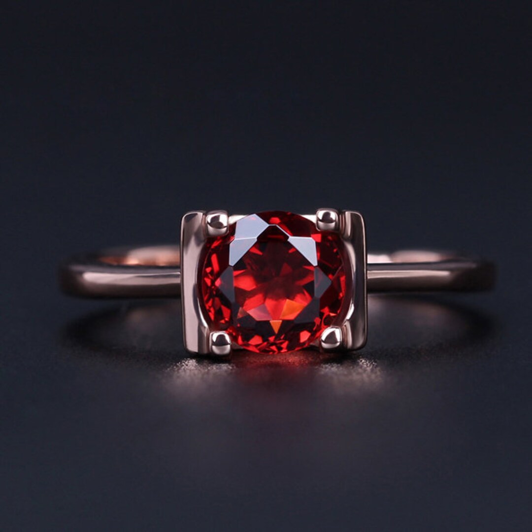 Garnet Solitaire Engagement Ring 14K Rose Gold January Birthstone Ring ...