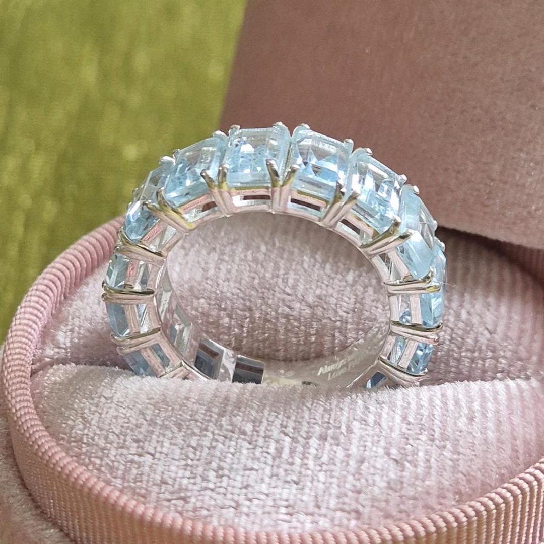 10 Carat Sky Blue Topaz Full Eternity Band 925 Silver Emerald Cut Topaz ...