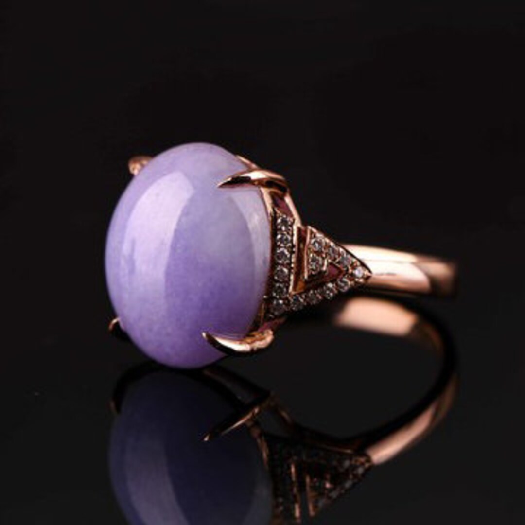Purple Jade Oval Cabochon Cocktail Ring, 14K Rose Gold Anniversary ...