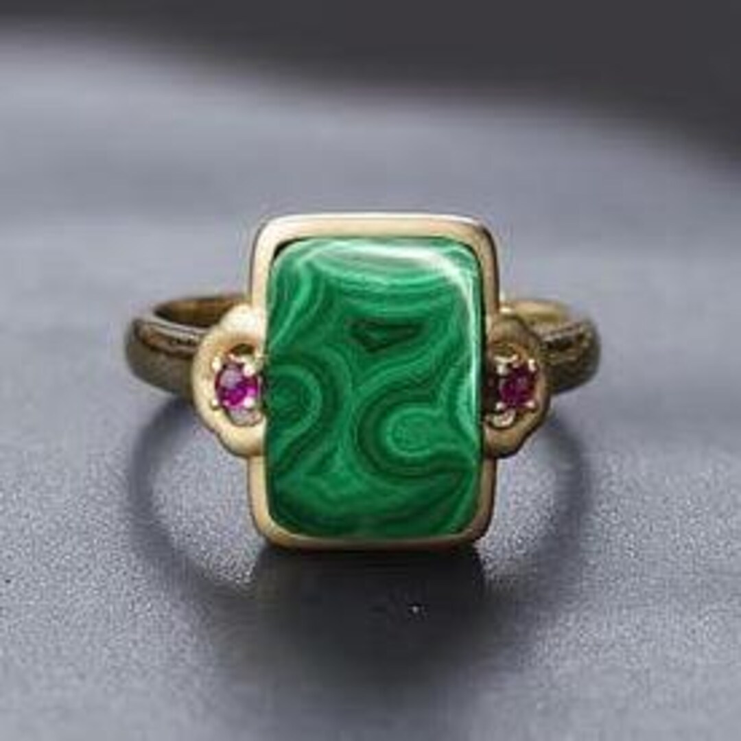 14x10mm Unique Texture Malachite Cushion Women Wedding Ceremony Ring ...