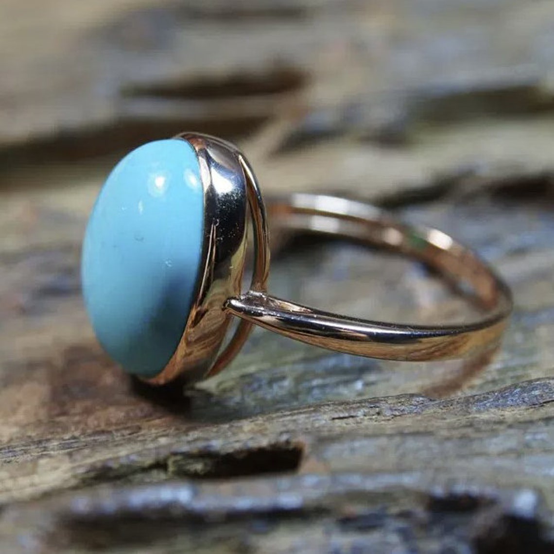 Classic Style Natural Turquoise 12x10mm Oval Anniversary Ring Bezel Set ...