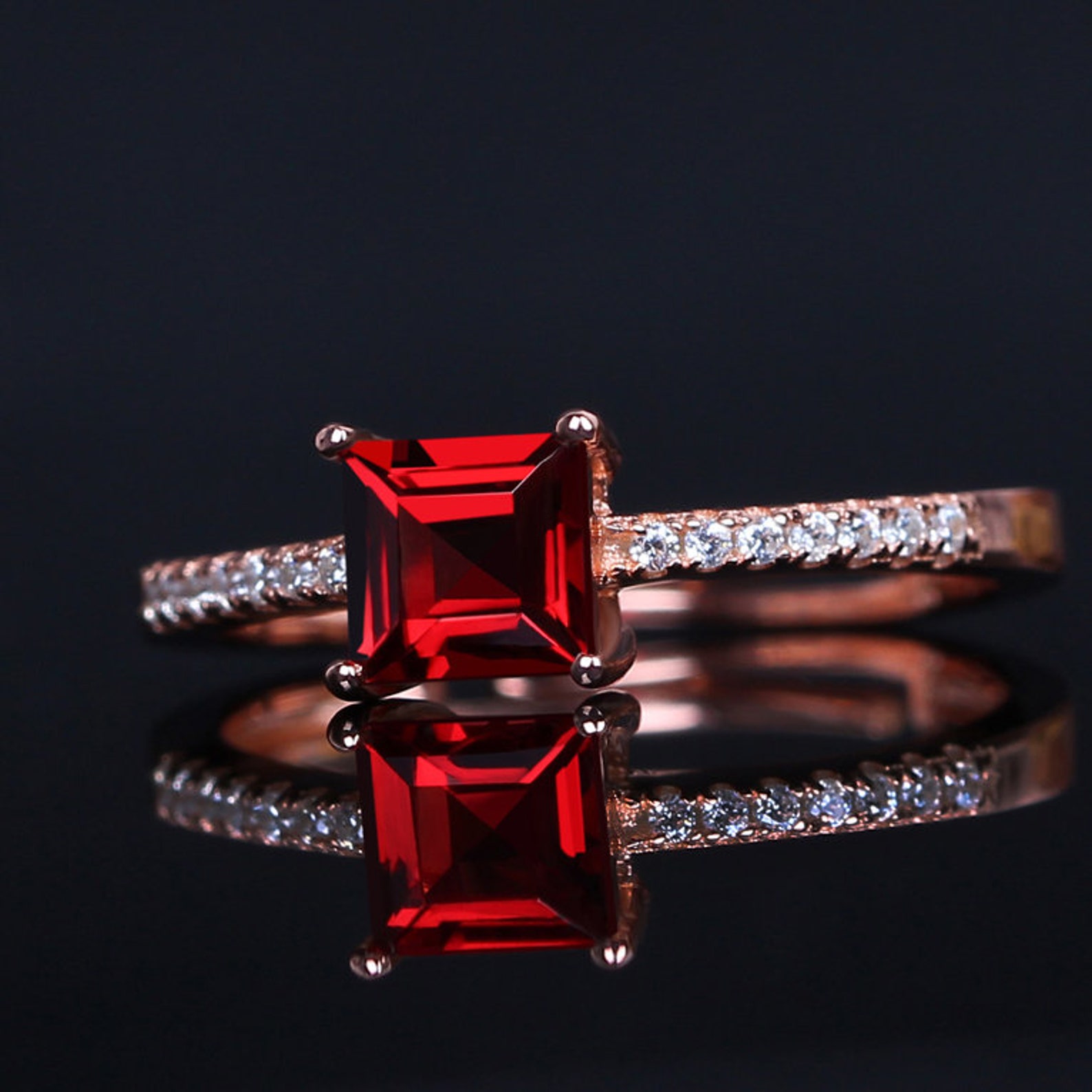 Princess Cut Garnet Engagement Style Ring 14K Gold Ring Valentine Day ...