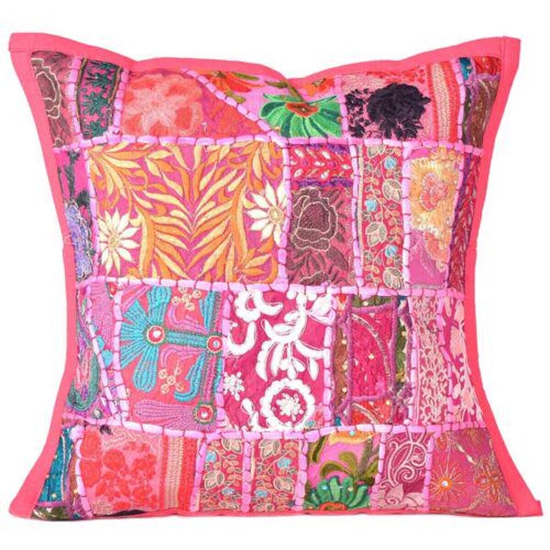 5 Pc Handmade Patchwork Pillow Covers: Old Recycled Sari Throw Cotton ...