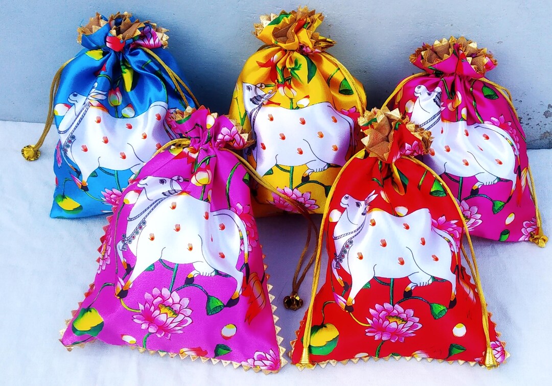 Lot of 100- 200 Religious Kanha Cow Silk Pouch/ethnic Potli Bags Indian ...
