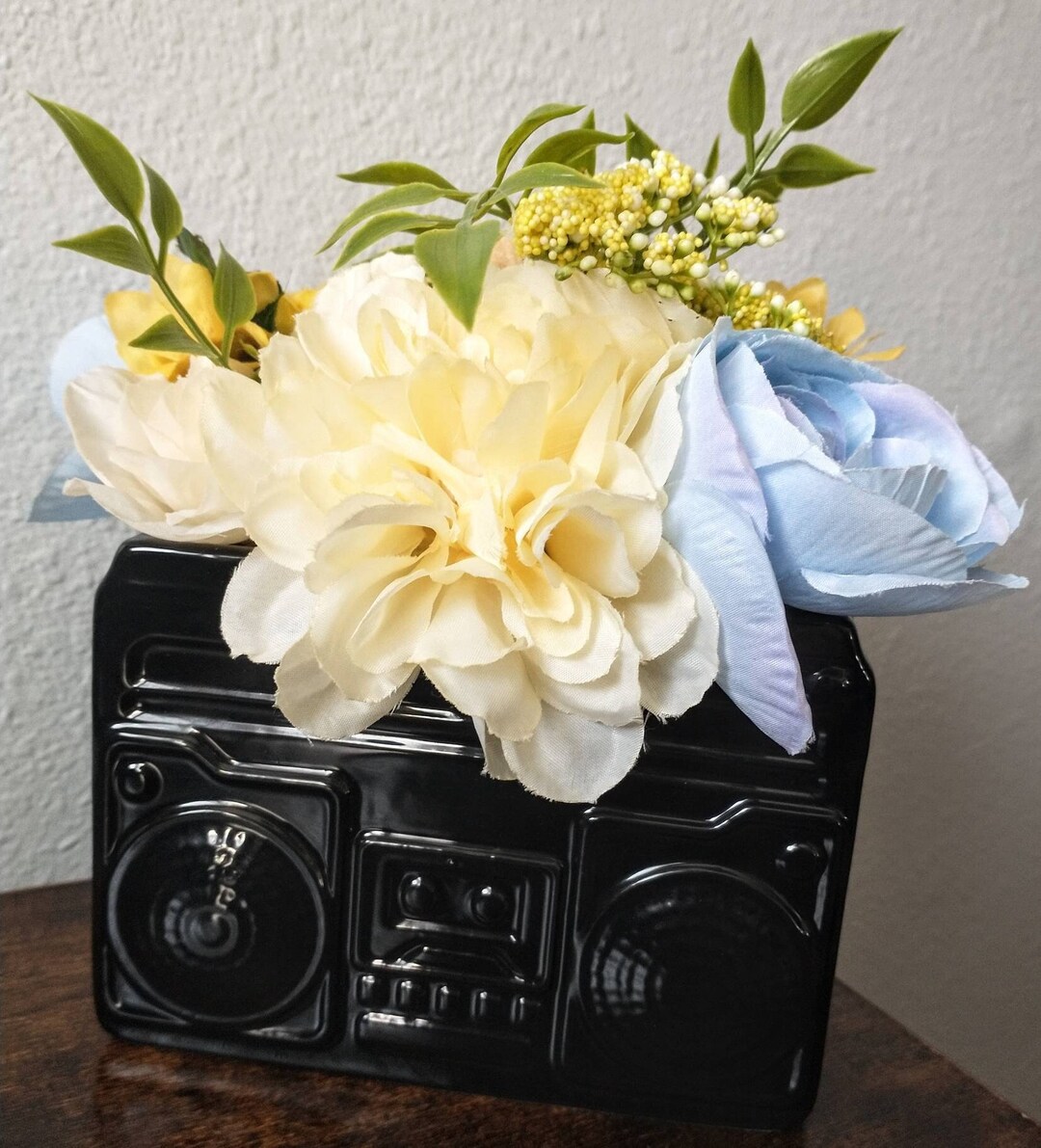 Ceramic Black Boom Box Faux Flower Arrangements - Etsy