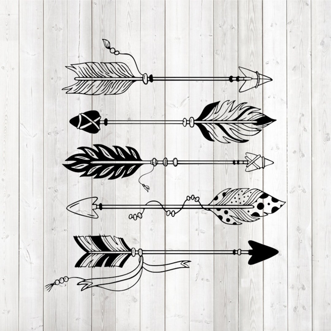Set of 5 Feathered Arrows. Vector Cutting File for Silhouette Cameo and ...