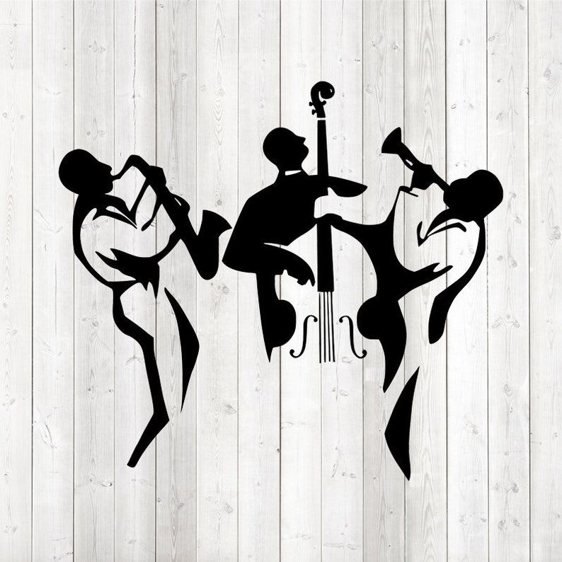 Jazz Band Trio; Saxophone, Double Bass, Trumpet, Silhouettes. Vector ...
