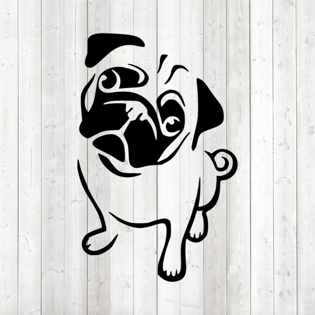Cute Pug Dog Sitting With Head Tilted, Begging. Vector Cutting File for ...