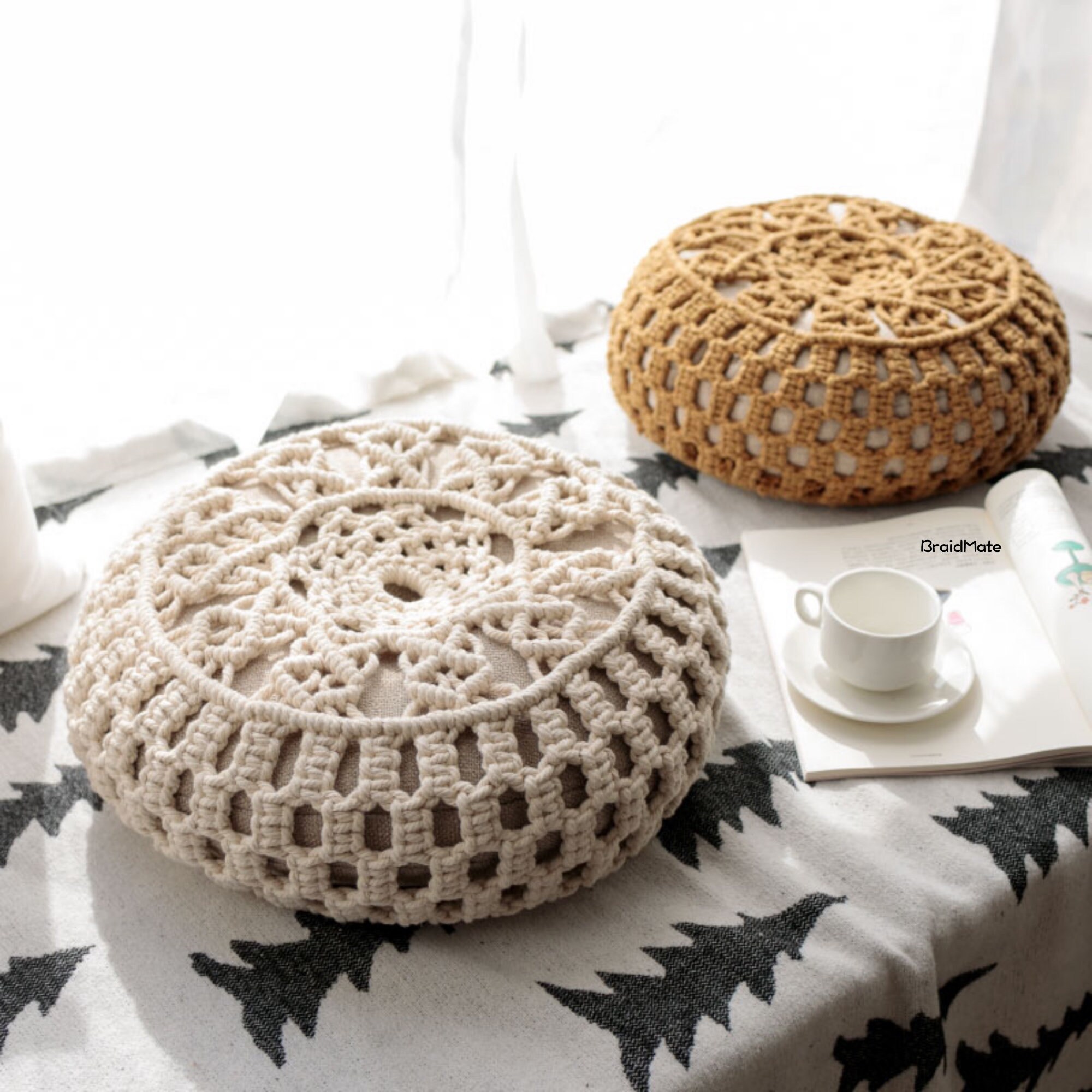 Cozy Cozy Handmade Crochet Pillow Crocheted Round Pillow - Etsy