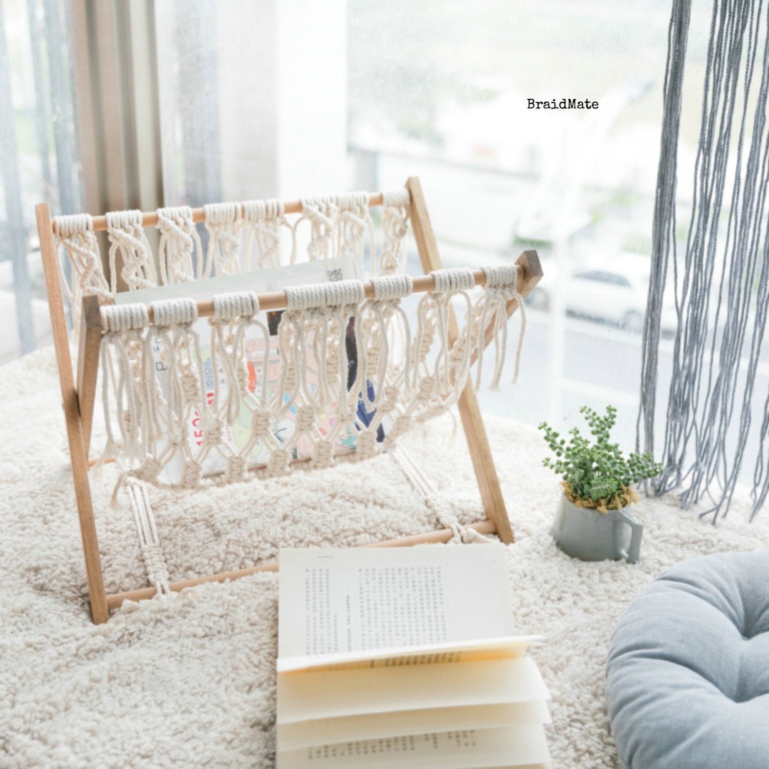 Chic Chic Macrame Wooden Magazine Rack Wooden Macrame - Etsy
