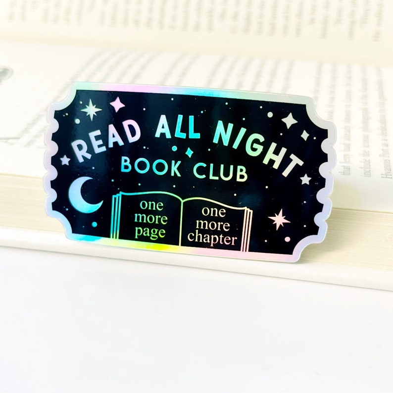 Holographic Read All Night Book Club Sticker Bookish - Etsy