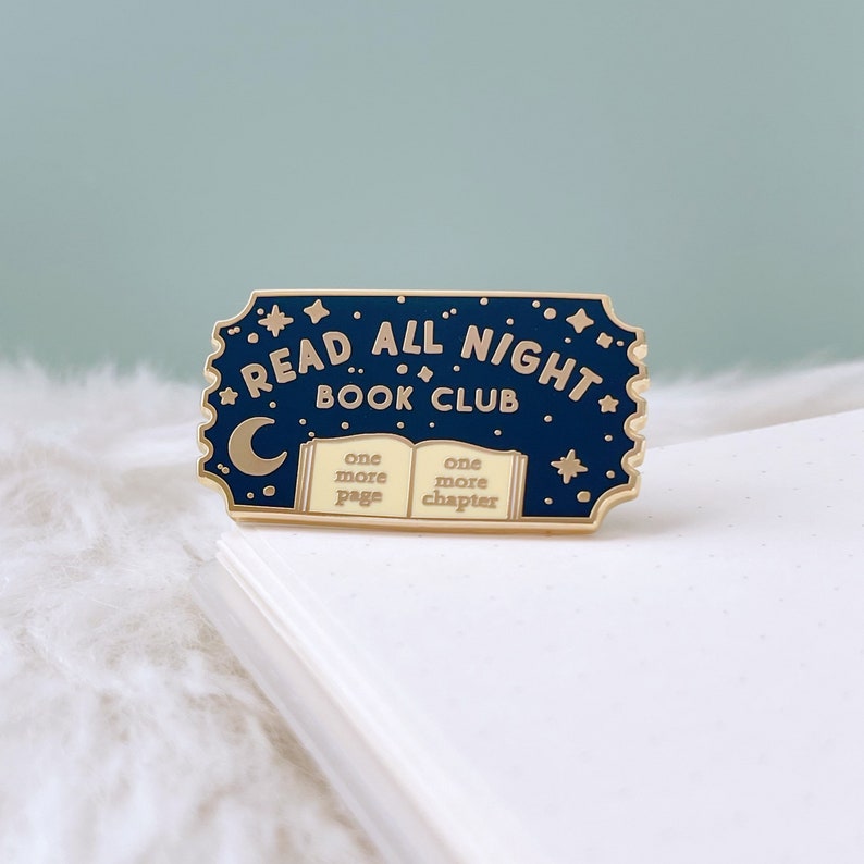 Read All Night Book Club Enamel Pin | Bookworm Enamel Pin | Gifts for ...