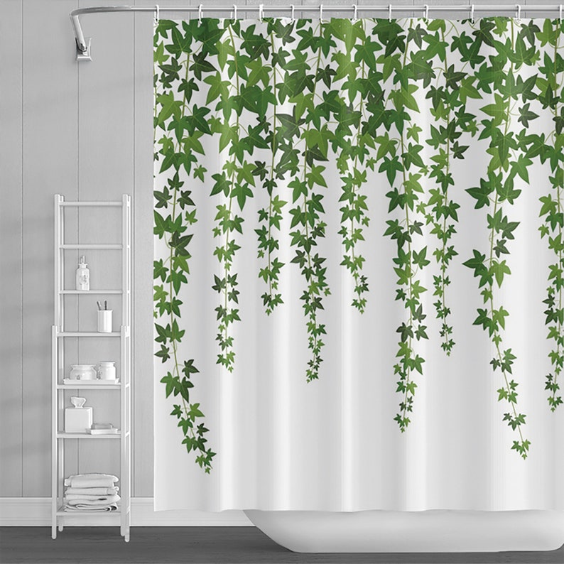 Green Leaves Shower Curtain Watercolor Spring Botanical Plant - Etsy