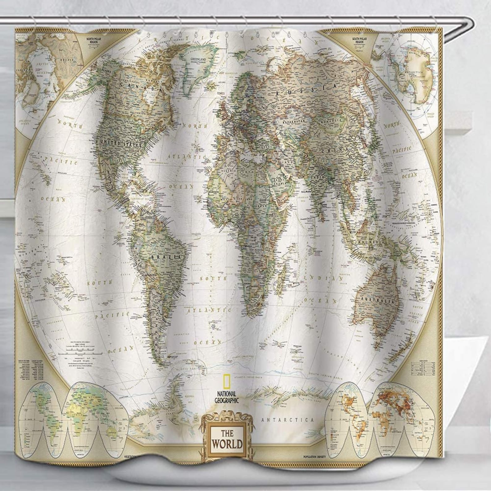World Map Shower Curtain Topographic Map of the World | Etsy